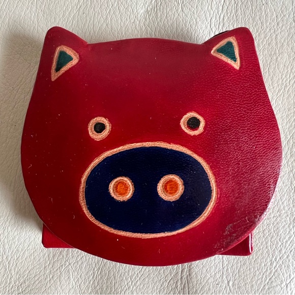 Accessories | Handmade Red Leather Pig Face Coin Purse Wallet | Poshmark
